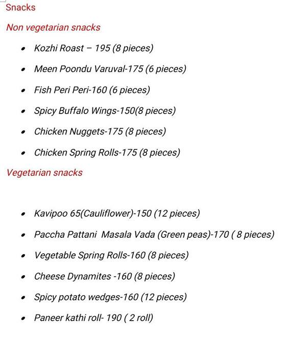 Menu at NutCracker, Chennai