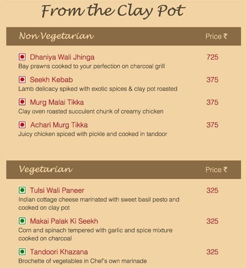 Menu at NutCracker, Chennai