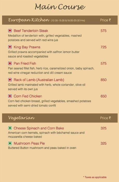 Menu at NutCracker, Chennai