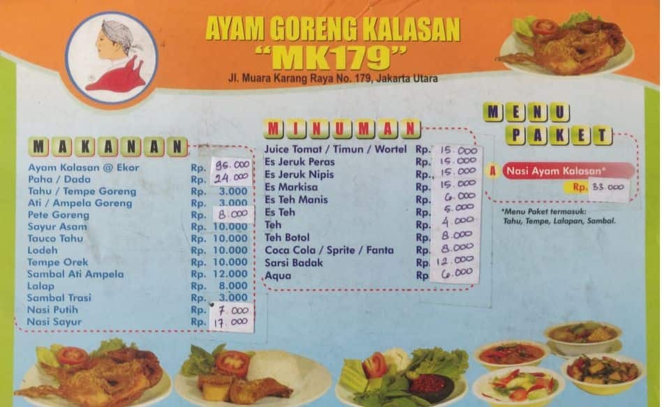 Menu at Ayam Goreng Kalasan Muara Karang 179, Jakarta, Taman Palem ...