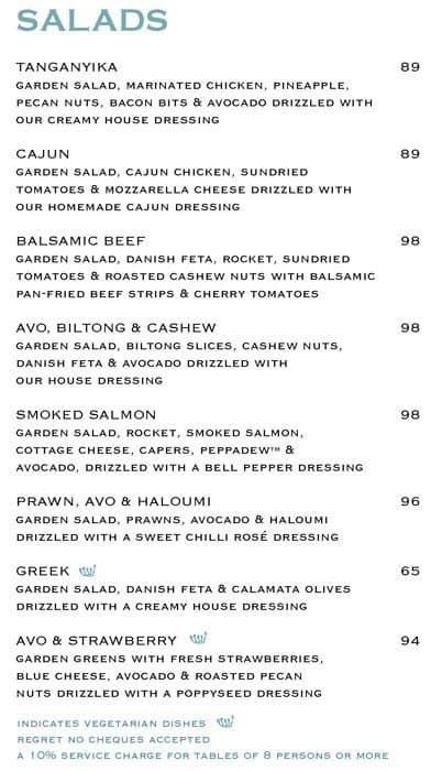 Menu at Baobab Cafe & Grill, Pretoria, Menlyn Shopping Centre