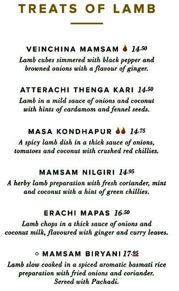 Menu at Dakhin restaurant, Glasgow
