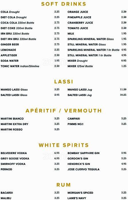 Menu at Dakhin restaurant, Glasgow