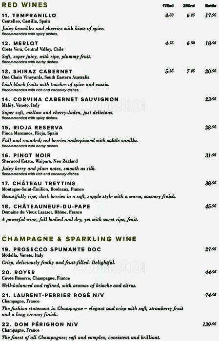 Menu at Dakhin restaurant, Glasgow