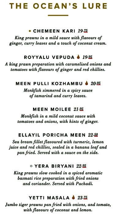 Menu at Dakhin restaurant, Glasgow