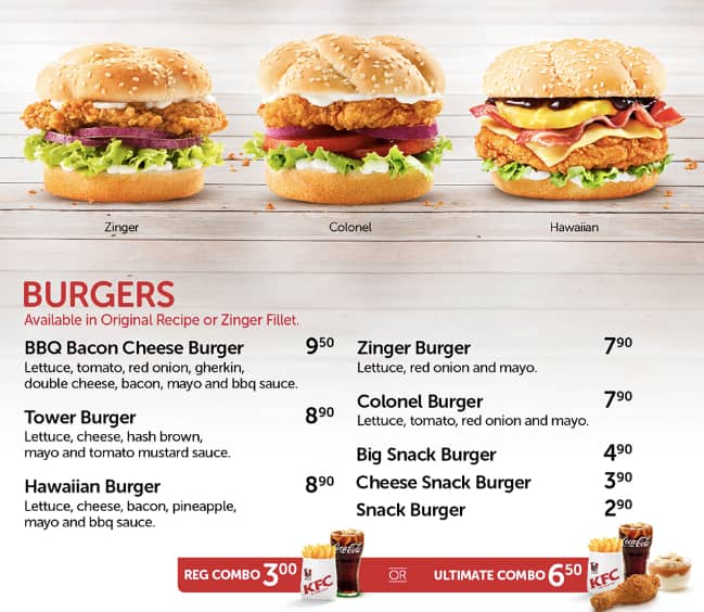 Carta de comida rápida KFC Eastgate, Christchurch, Buckleys Rd and