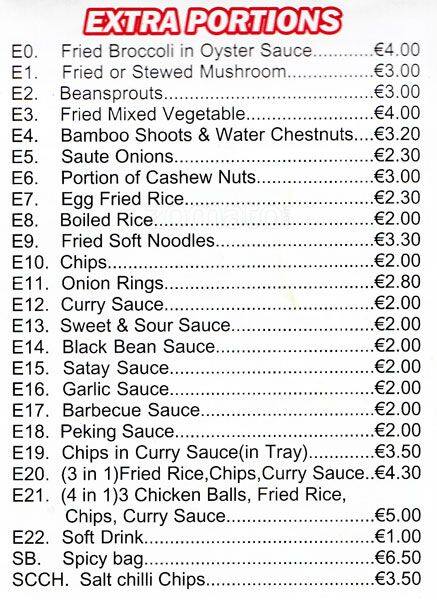 Menu at Regent Chinese fast food, Dublin