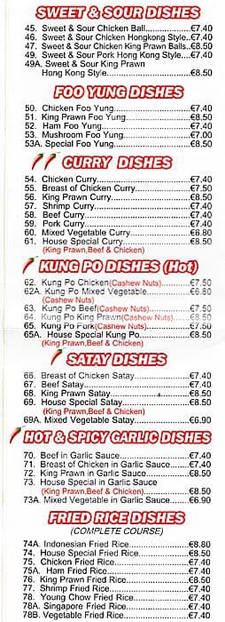 Menu at Regent Chinese fast food, Dublin