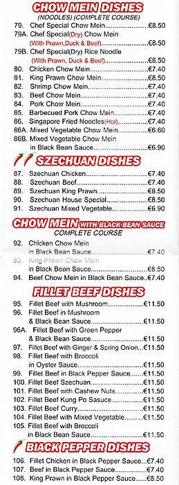 Menu at Regent Chinese fast food, Dublin