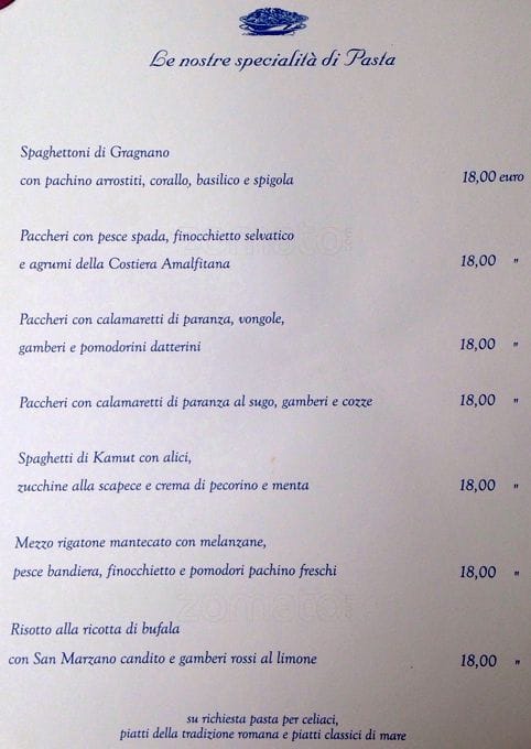 Ristorante da Enzo a Roma: Foto del Menu con Prezzi - Zomato Italia