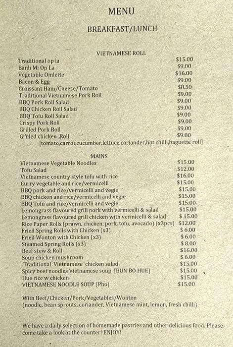 Menu at Cafe Sua Da, Carlton