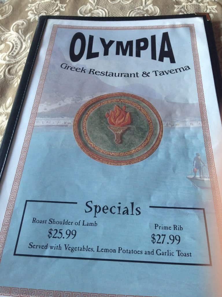 Menu at Olympia Restaurant, Hinton