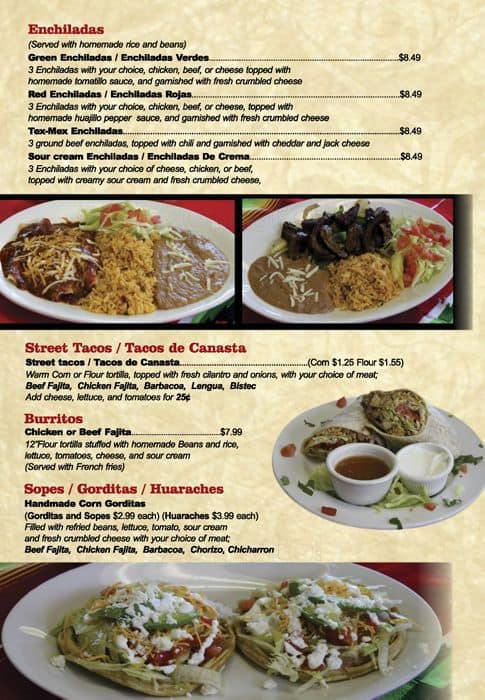 Menu at Los Corrales Mexican Cuisine restaurant, Garland
