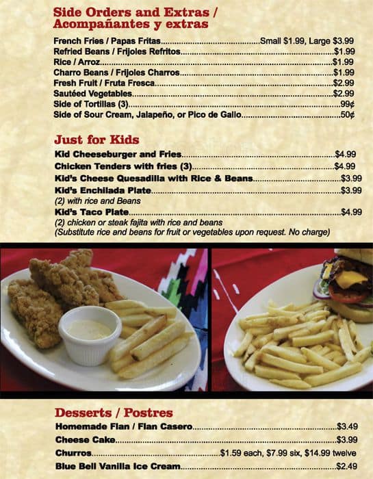 Menu at Los Corrales Mexican Cuisine restaurant, Garland