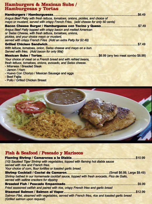 Menu at Los Corrales Mexican Cuisine restaurant, Garland