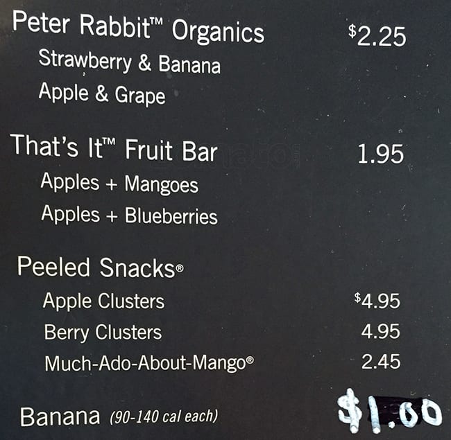 Menu at Starbucks cafe, Seattle, 515 Pine St