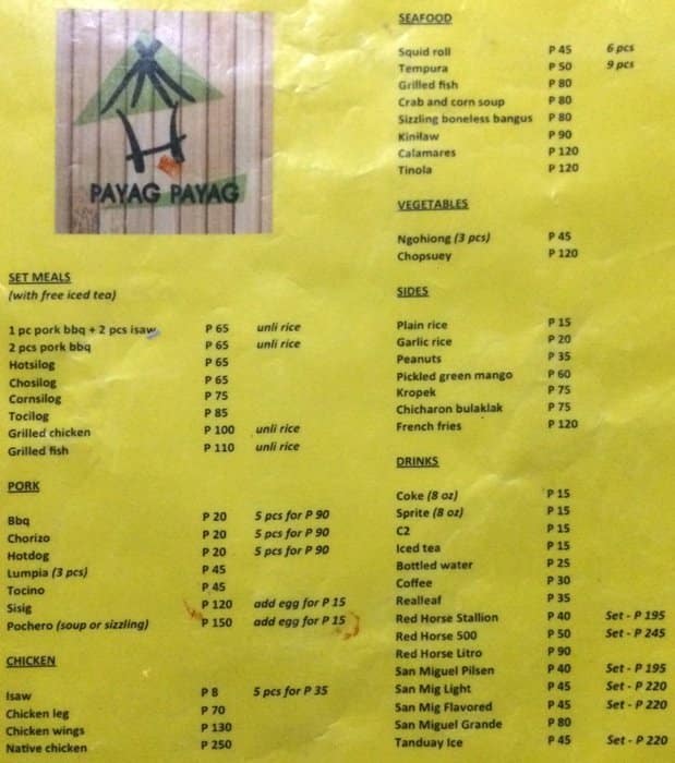 Menu at Edsnaths ( Payag-Payag) restaurant, Cebu City