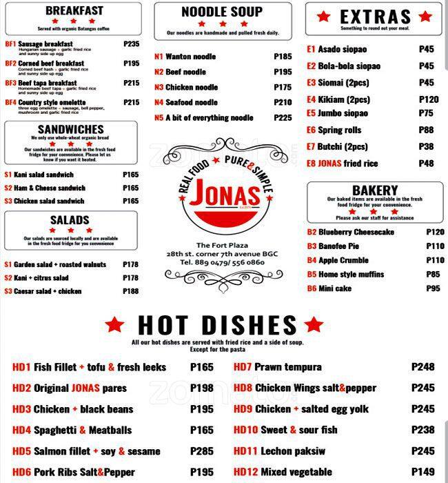 Jonas Menu, Menu for Jonas, Bonifacio Global City, Taguig City - Zomato ...