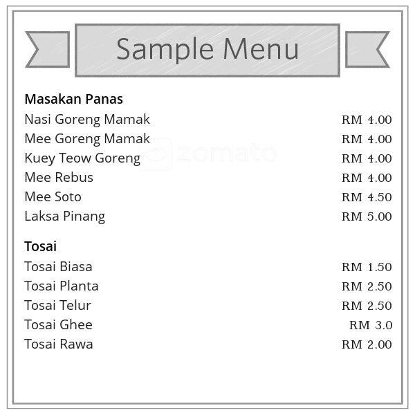 Rahmat Corner Menu, Menu for Rahmat Corner, Kampung Melayu Ampang ...