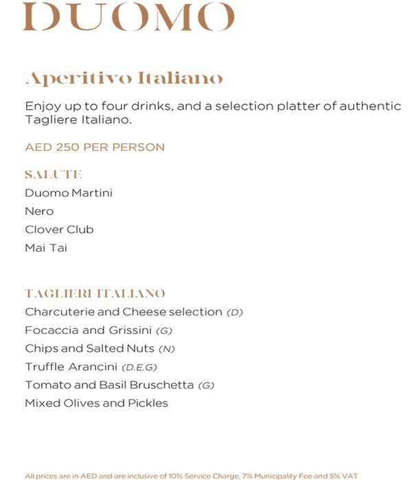 Menu of Duomo - The Dubai EDITION, Downtown Dubai, Dubai