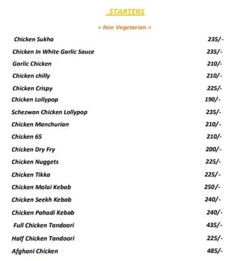 Menu of Swaad Family Restaurant, Verna, Goa