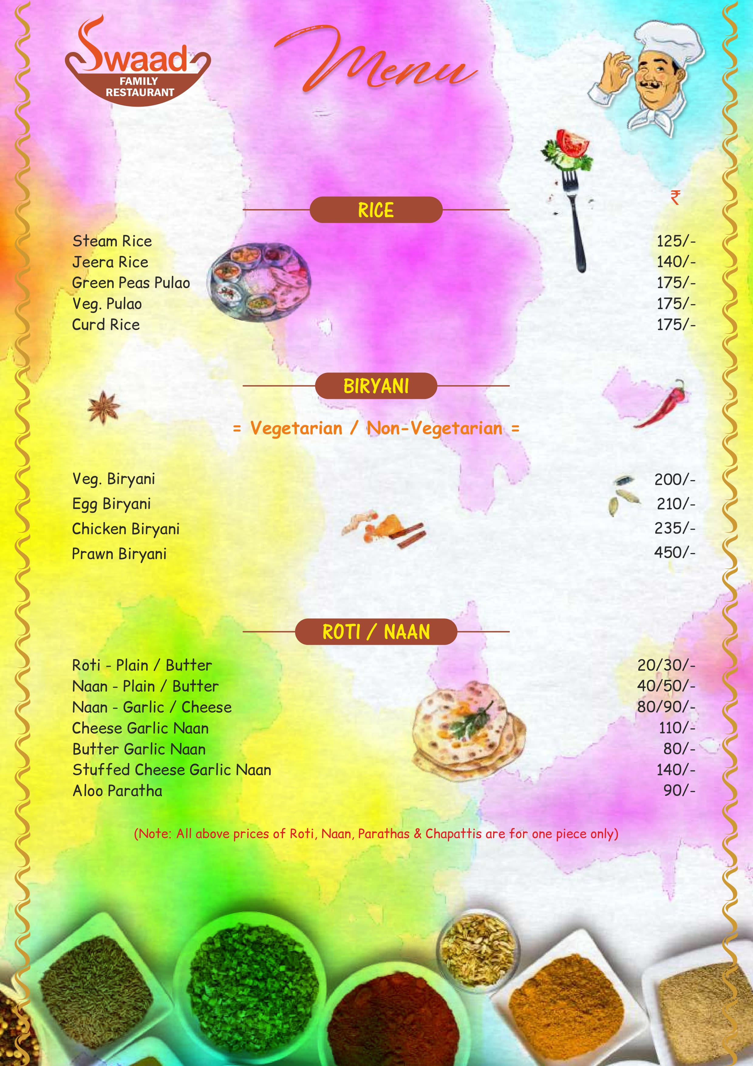 Menu at Swaad Family Restaurant, Cortalim, House no. 585/6 sotrant