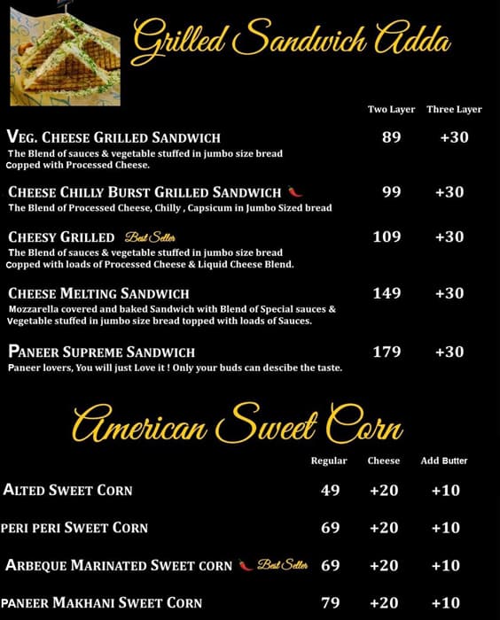 Menu of Zorko Brand Of Food Lovers, Jahangir Pura, Surat