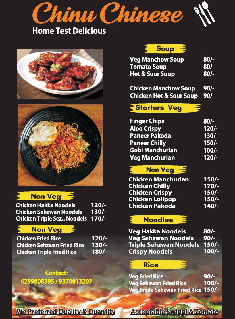Menu of Chinu Chinese, Electronic City, Bangalore