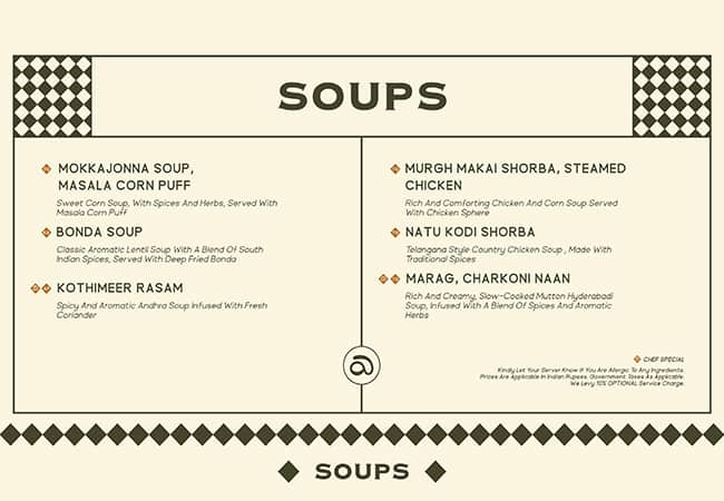 Menu of Aidu, Jubilee Hills, Hyderabad