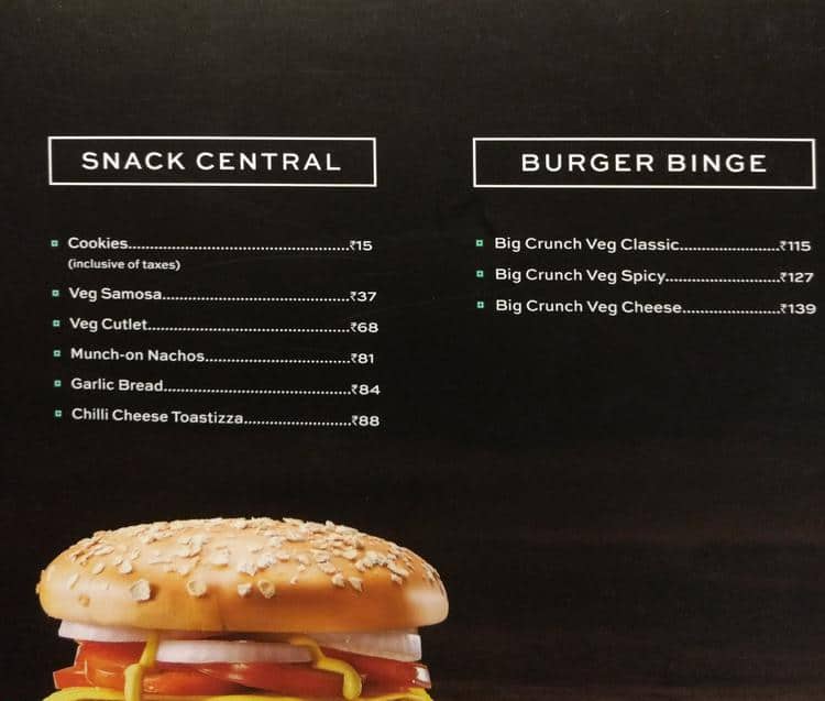 Menu at Cafe Coffee Day, Surat, Inside Golden Square