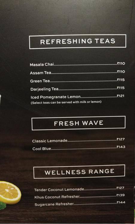 Menu at Cafe Coffee Day, Surat, Inside Golden Square