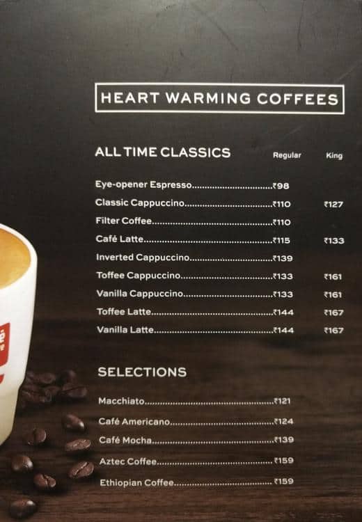 Menu at Cafe Coffee Day, Surat, Inside Golden Square