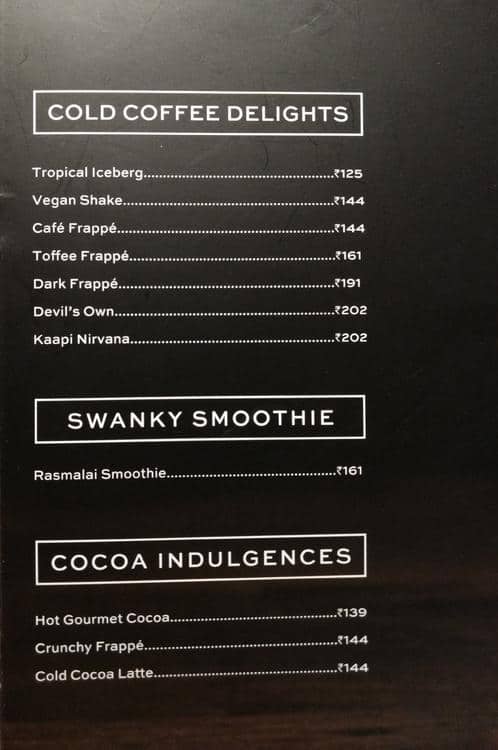 Menu at Cafe Coffee Day, Surat, Inside Golden Square