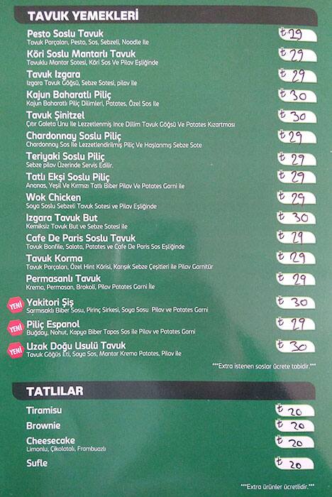 Menu at Pecos, Istanbul