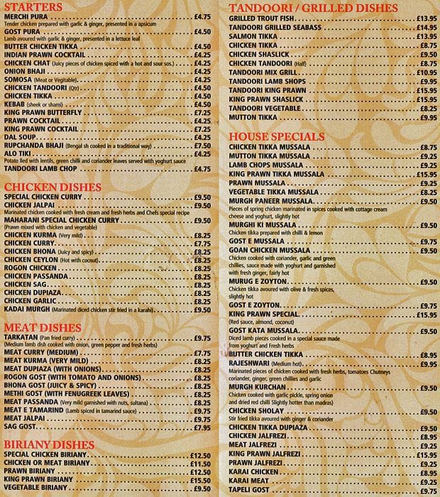 Maharani Restaurant Menu, Menu for Maharani Restaurant, Clapham, London ...