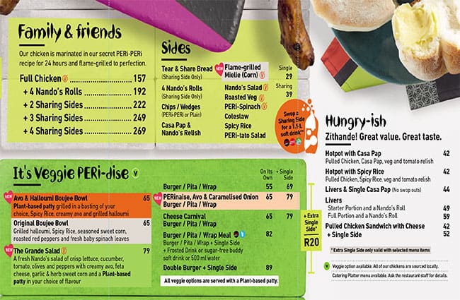 Menu at Nando's restaurant, Sandton, Leslie Ave