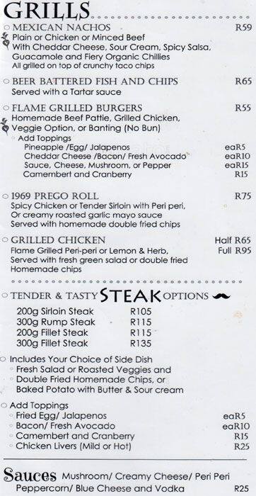 Menu at Nineteen69 pub & bar, Randburg