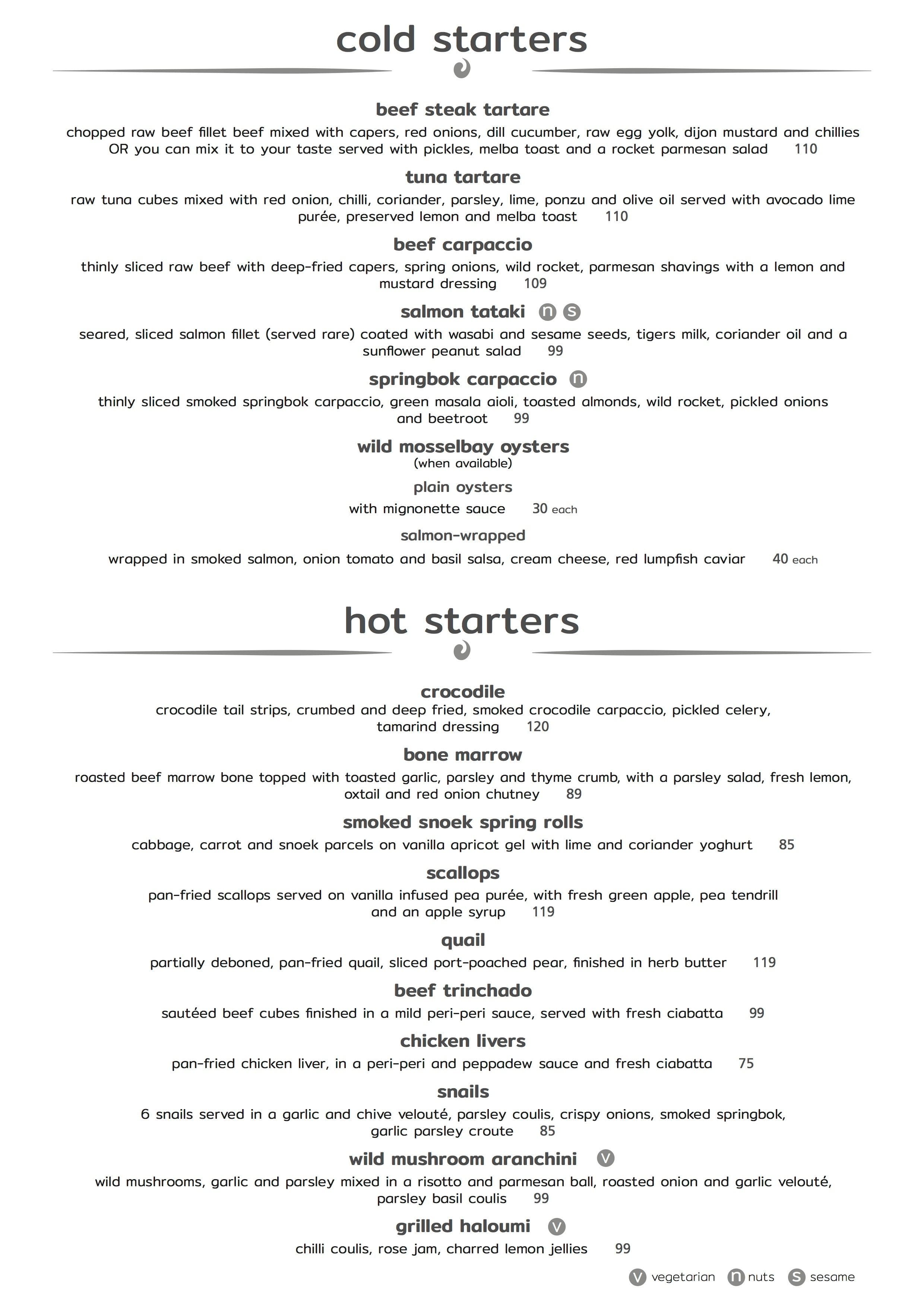 Menu at Kream Brooklyn restaurant, Pretoria