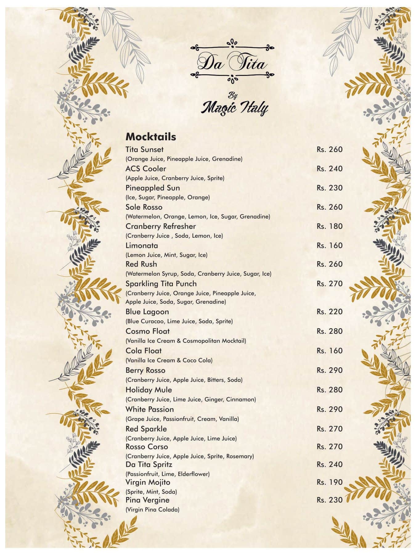Menu of Da Tita By Magic Italy, Majorda, Goa