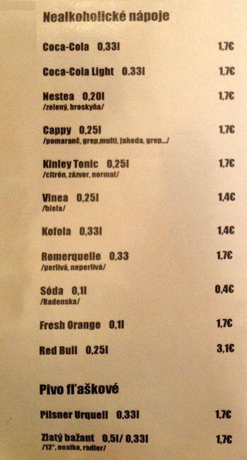 Speisekarte von Siesta Cafe, Bratislava