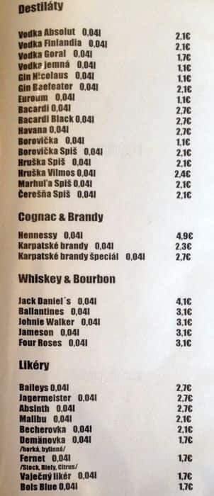 Speisekarte von Siesta Cafe, Bratislava