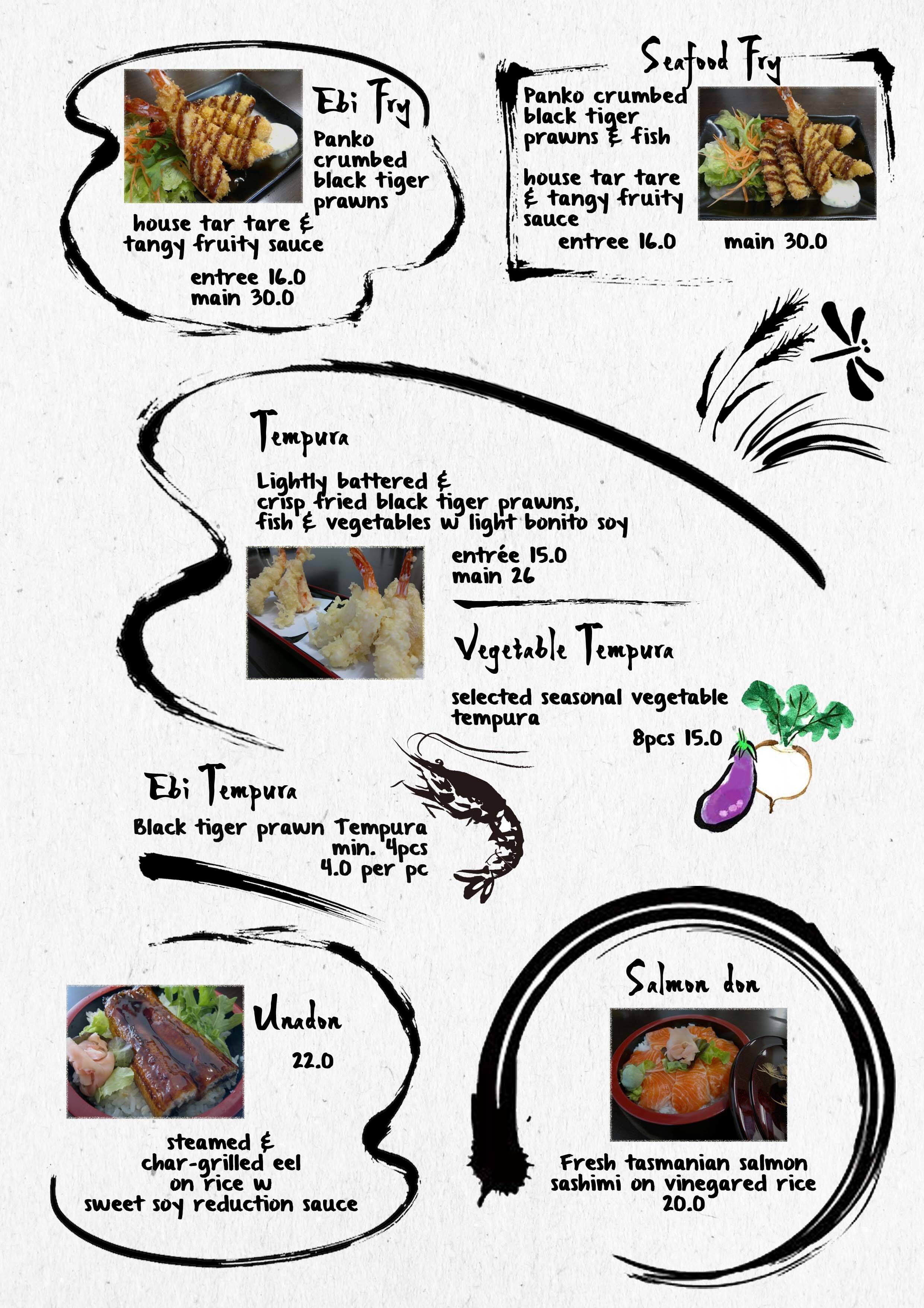 Menu at Tanabe Japanese Restaurant, Mordialloc
