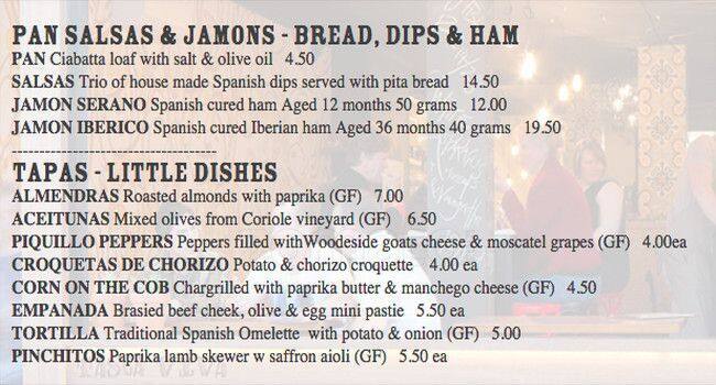 Menu at Tasca Viva Restaurant & Tapas Bar, Glenelg