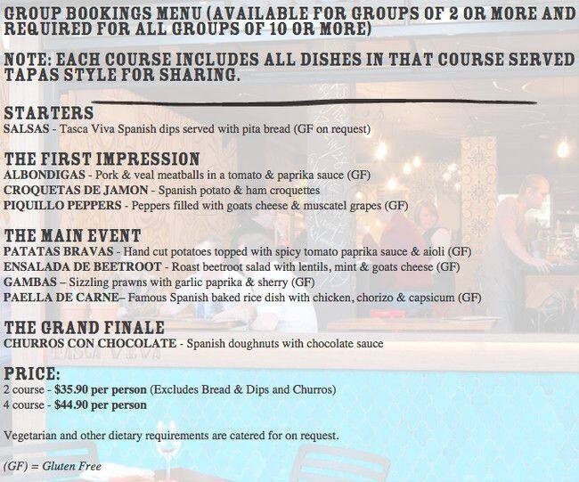 Menu at Tasca Viva Restaurant & Tapas Bar, Glenelg