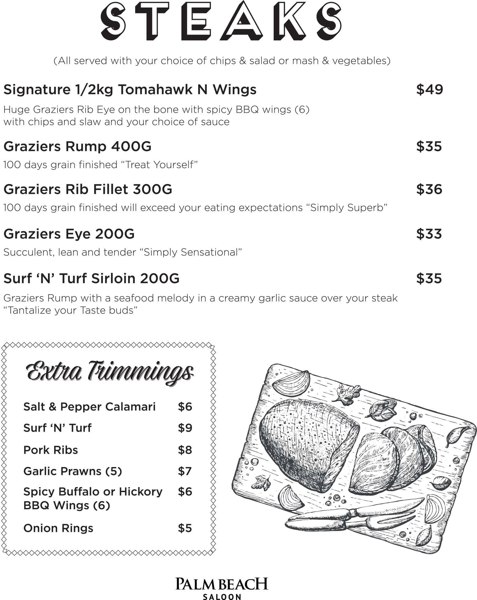 Menu at Palm Beach Hotel pub & bar, Palm Beach