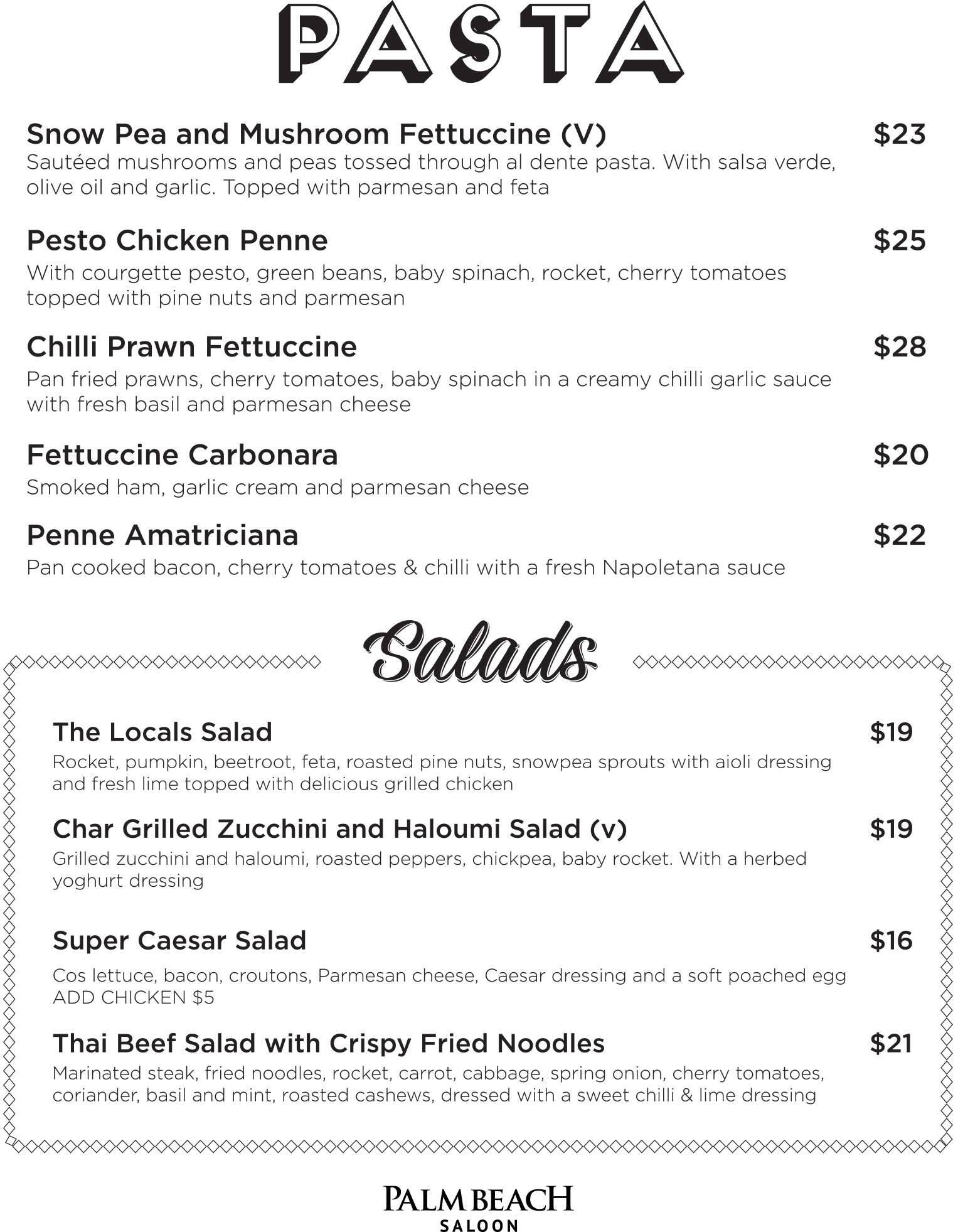 Menu at Palm Beach Hotel pub & bar, Palm Beach