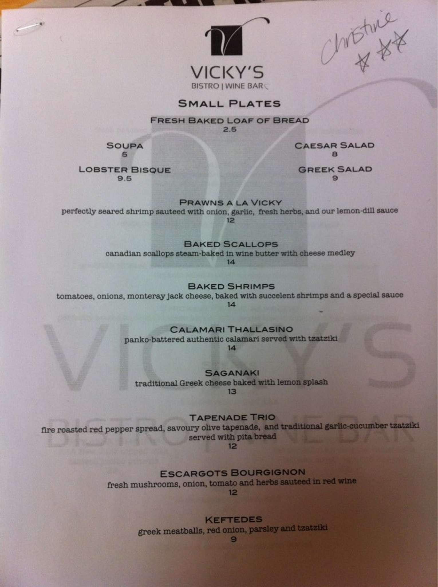 Menu at Vicky's Bistro and Wine Bar, Sherwood Park