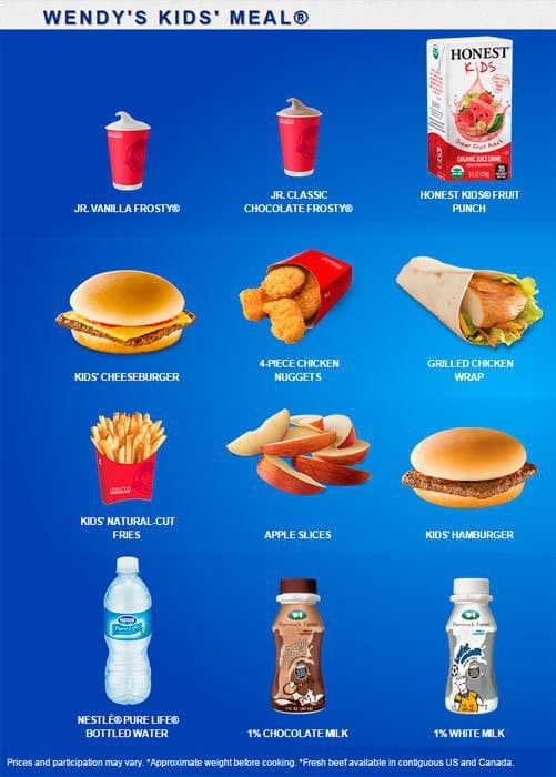 Menu at Wendy's fast food, Farmers Branch, Lyndon B Johnson Fwy