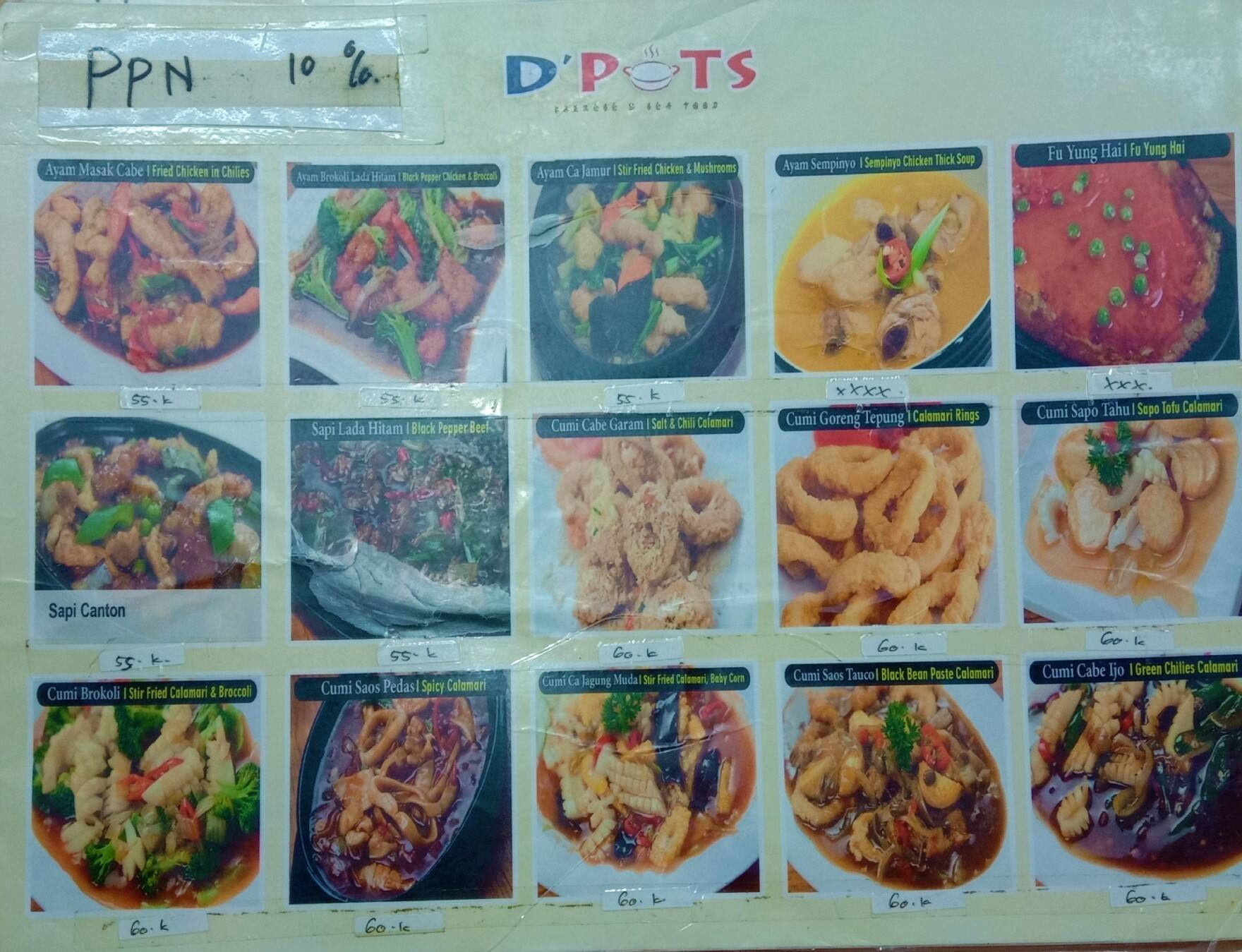 Menu at D'Pots restaurant, Denpasar, 80361 Denpasar