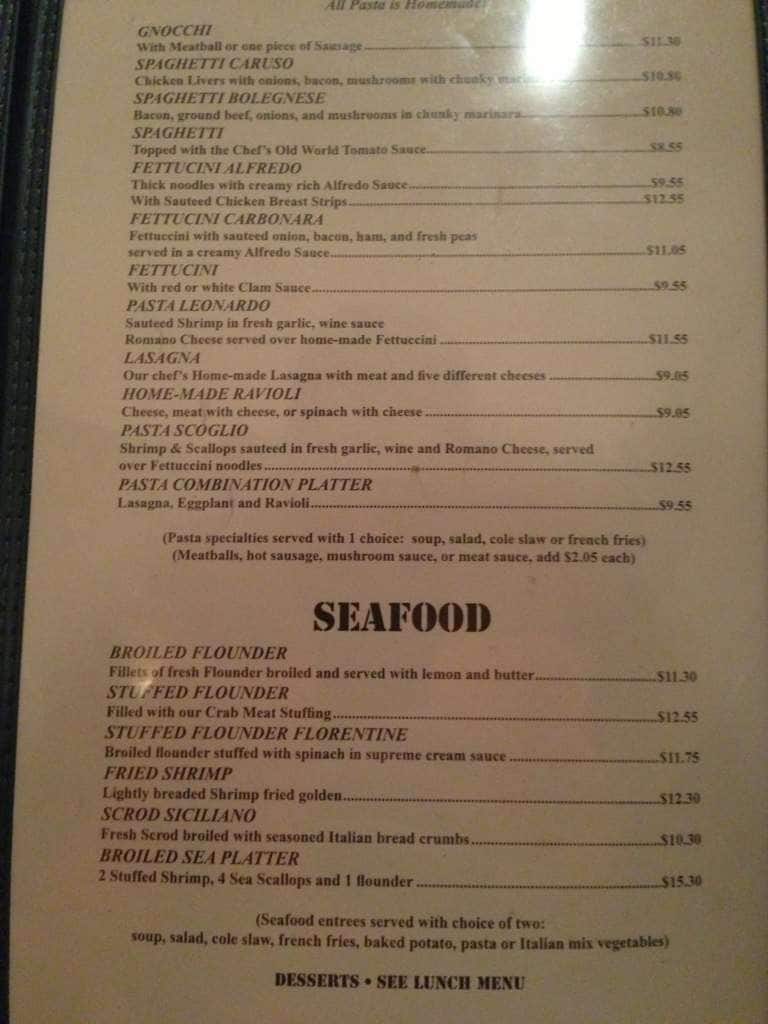 Menu at Bellisario's pizzeria, McCandless